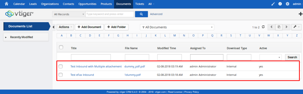 eFax Integration with vTiger Documents – blog